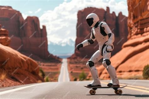 Highway Glide Robot Skaters Moab Desert Expedition Premium Ai Generated Image