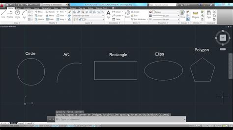 circle arc rectangle ploygon elips draw komutları autocad 2013 youtube