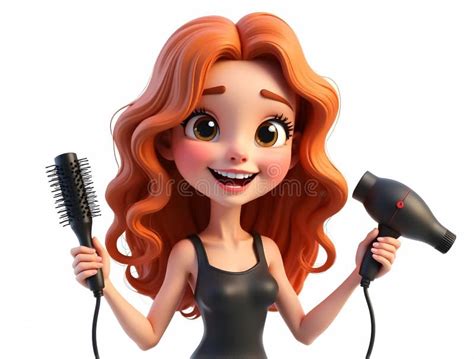 Happy Hairstylist With Tools 3d Caricature Of A Cute Redhead Girl