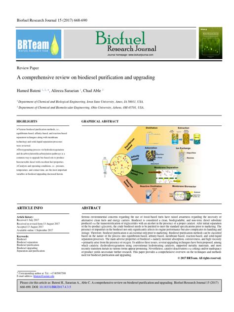 A Comprehensive Review On Biodiesel Purification And Upgrading Pdf