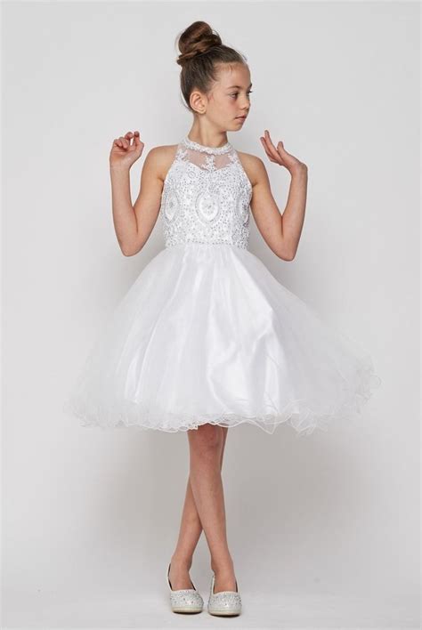 Tulle Dress Short Sequin Flower Girl Dress White Flower Girl Dresses