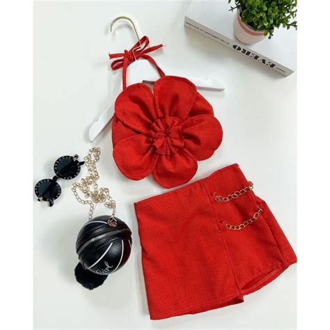 Conjunto Infantil Frente Única Feminino Flor Pétala Menina Modinha