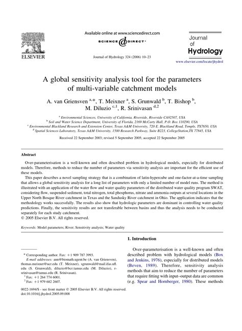 Pdf A Global Sensitivity Analysis Tool For The Parameters Of Multi