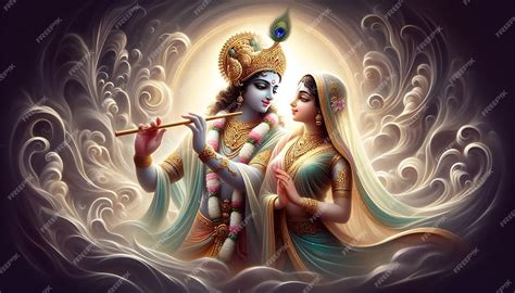 Premium Photo Lord Krishna And Radha Rani Dreamy Portrait
