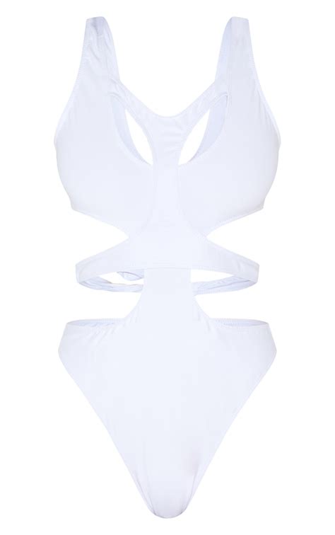 White Double Layer Cut Out Swimsuit Swimwear Prettylittlething Aus