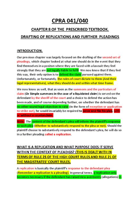 Lecture Notes Chapter 8 Cpra 041 Chapter 8 Of The Prescribed Textbook Drafting Of