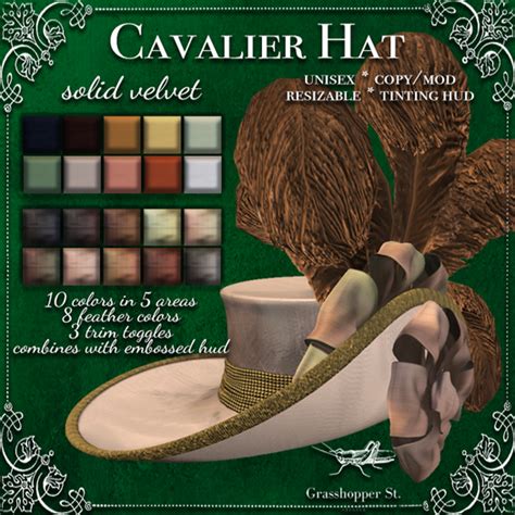 Second Life Marketplace Grasshopper St Cavalier Hat Solid Velvet