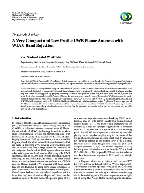 Pdf A Very Compact And Low Profile Uwb Planar Antenna With Wlan Band Rejection Avez Syed