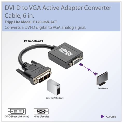 Tripp Lite 6in Dvi D To Vga Adapter Active Converter Cable 6 1920x1200