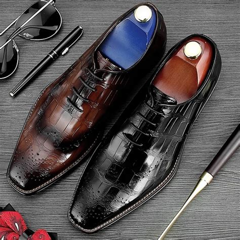New Vintage Square Toe Man Formal Dress Shoes Summer Genuine Leather