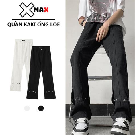 Quần Jean Kaki Nam ống Loe Phối Cúc Bấm Buttons Pants Unisex Jean