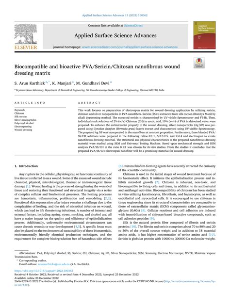 Pdf Biocompatible And Bioactive Pvasericinchitosan Nanofibrous