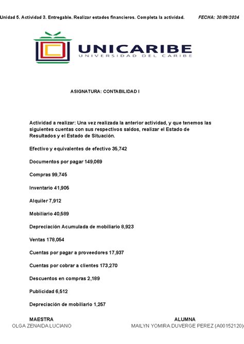 Unidad 1 Actividad 1 Relación de Cuentas Autocorregible Studocu