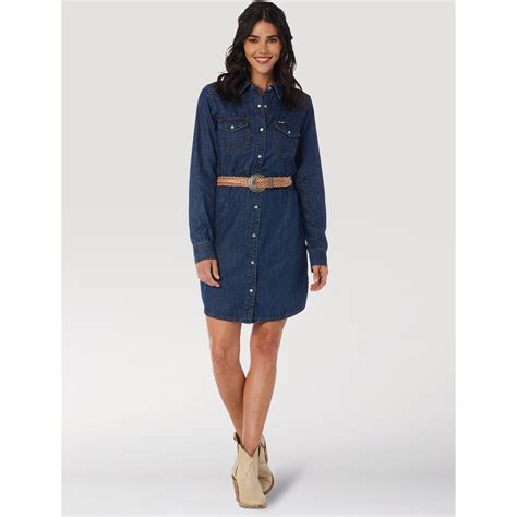 Wrangler Womens Western Snap Dark Denim Dress West 20 Saddle Co