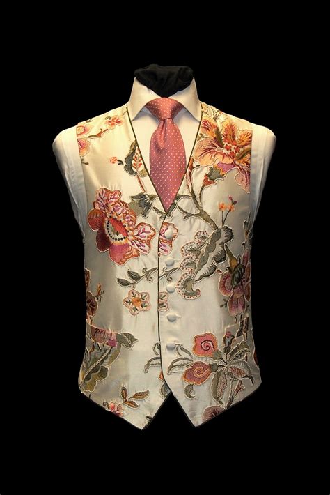 Ivory Pink And Green Silk Embroidered Large Floral Six Button Waistcoat