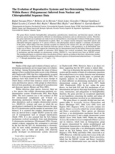 Pdf The Evolution Of Reproductive Systems And Sex Determining