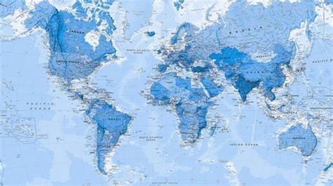 Un Mapamundi En Distintos Tonos De Azul World Map Wallpaper Blue