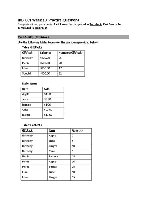 Week 10 Practice Questions Idbf001 Week 10 Practice Questions