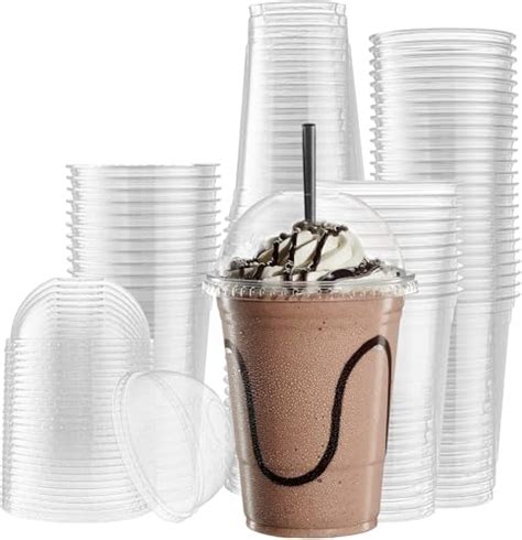 50 Sets 16 Oz Disposable Plastic Cups With Dome Lids Clear Cups For