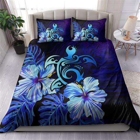 Hawaii Bedding Set Hibiscus Tropical Deep Ocean Turtle Sea
