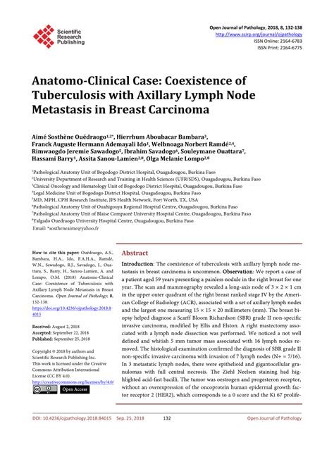 Pdf Anatomo Clinical Case Coexistence Of Tuberculosis With Axillary Lymph Node Metastasis In