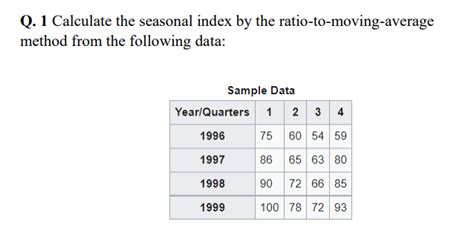 Solved Q 1 Calculate The Seasonal Index By The Chegg