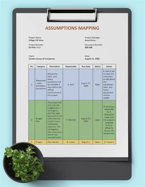 Project Management Assumption Log Template Word Sample Wssufoundation