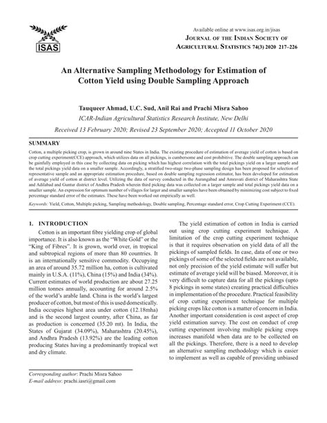 Pdf An Alternative Sampling Methodology For Estimation Of Cotton
