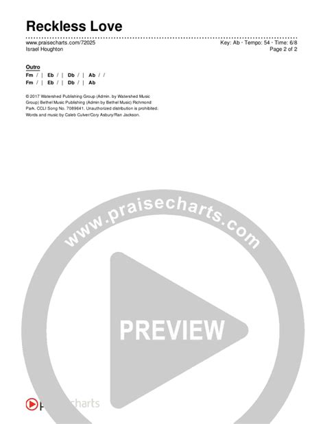 Reckless Love Chords Pdf Israel Houghton Praisecharts