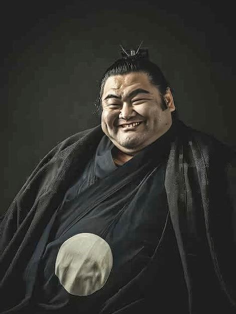 Luchador de sumo japonés sonriendo y mirando a la cámara Foto Premium