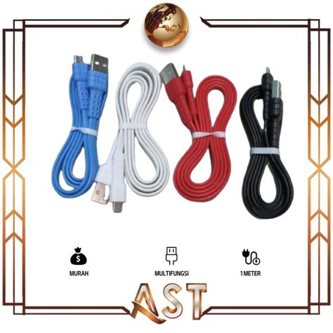 Kabel Data A Micro Usb Panjang M Gepeng Cable Cas Hp Warna Biru Putih Merah Hitam Meter