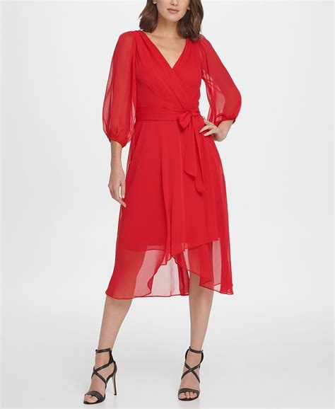 Dkny Balloon Sleeve Chiffon Midi Dress Macys