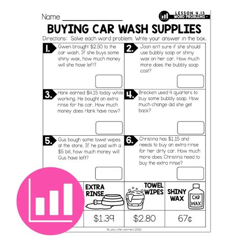Lucky To Learn Math One Step Subtraction Money Word Problems Lesson 413 Differentiation