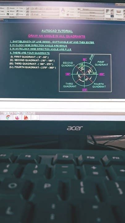 Autocad How To Draw An Angle In All Quadrants Youtube