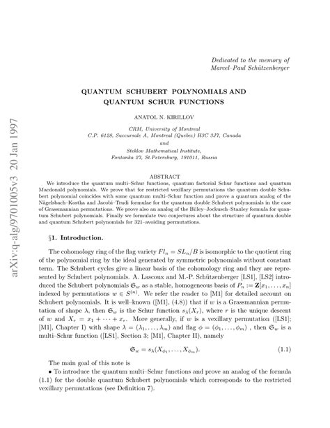 Pdf Quantum Schubert Polynomials And Quantum Schur Functions