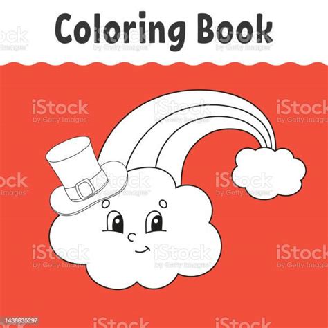 아이들을위한 색칠하기 책 쾌활한 성격 귀여운 만화 스타일 어린이를위한 판타지 페이지 성 패트릭의 날 색 배경에 검은색 윤곽 실루엣 벡터 그림입니다 St Patricks