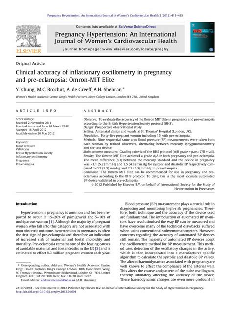 Pdf Clinical Accuracy Of Inflationary Oscillometry In Pregnancy And