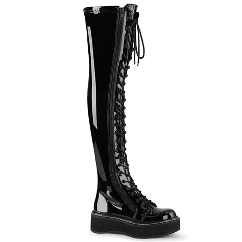 Demonia Emily 375 Black Patent Over The Knee Boots Depop
