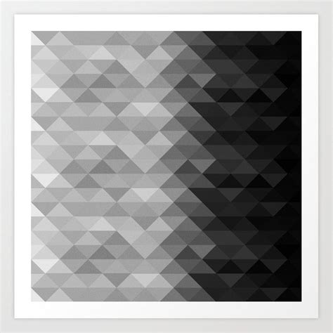 Grayscale Triangle Geometric Squares Pattern Art Print