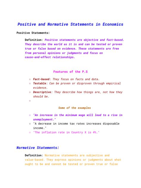 Positive And Normative Statements In Economics Pdf