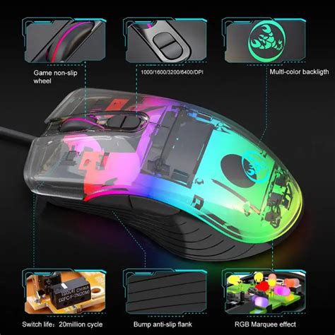 A867 игровая мышь 7 кнопок 6400 точек дюйм оптическая Usb Проводная