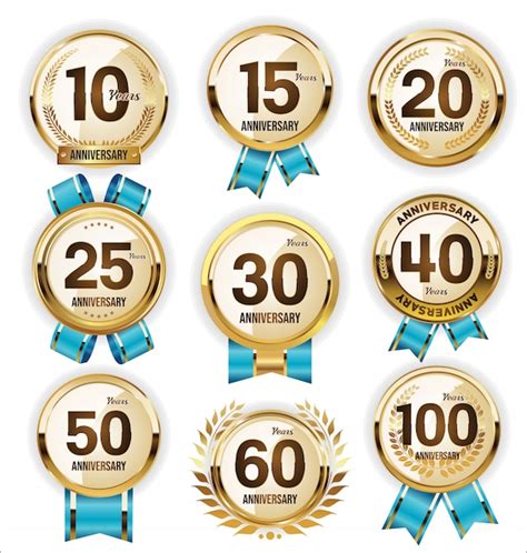 기념일 황금 로고 타입 축하 상징의 컬렉션 프리미엄 벡터