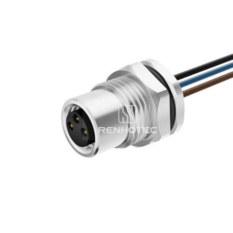 M8 6 Pin Female Panel Mount Connector With Wires A Code Front Fastened Unshielded Straight