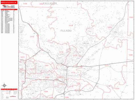 North Little Rock Arkansas Zip Code Wall Map Red Line Style By Marketmaps