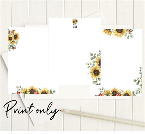 Printable Unlined Stationery Sunflowers 85x11 1501instant Download