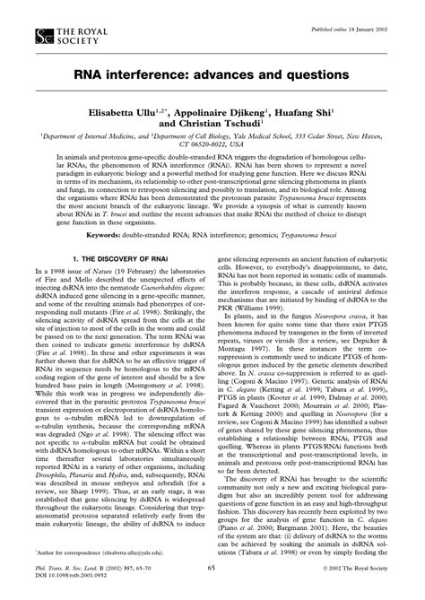 Pdf Rna Interference Advances And Questions