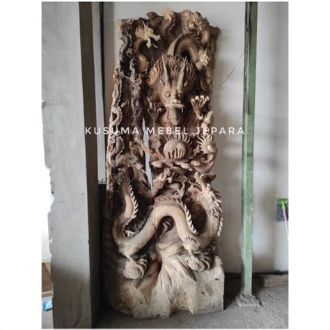 Jual Relief Dekorasi Ukir 9 Naga Super Kayu Trembesi Solid Tinggi 3