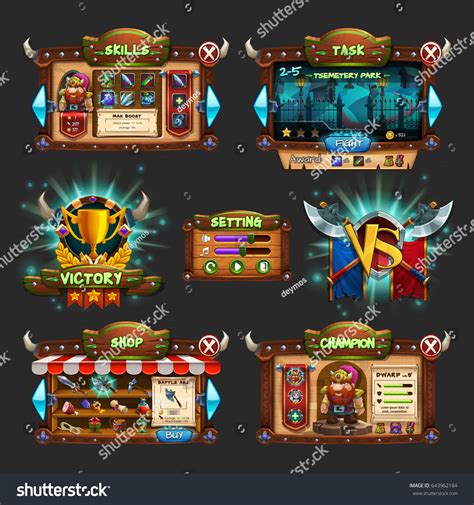 Set Example Wooden Board User Interface Stock Vector Royalty Free 643962184