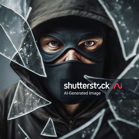 Masked Thief Behind Broken Glass Ai Generated Image 2582388997