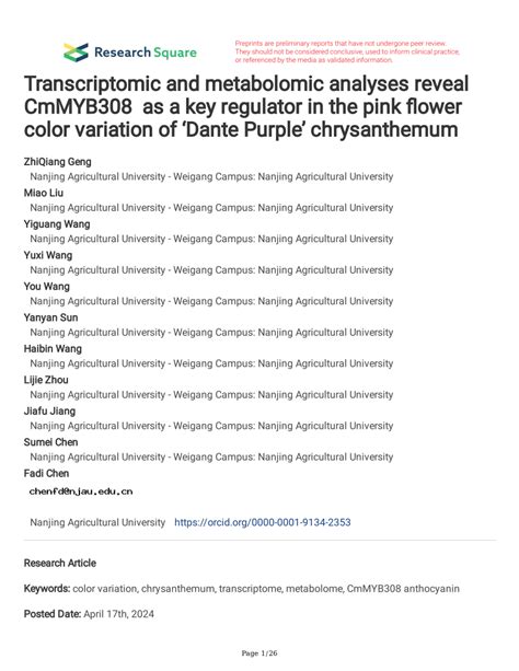 Pdf Transcriptomic And Metabolomic Analyses Reveal Cmmyb308 As A Key